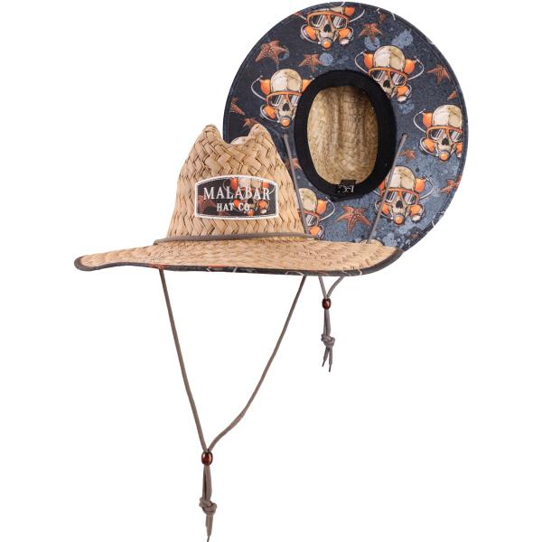 商品名: メンズ 麦わら帽子 ファブリックパターンプリント ライフガードハット ビーチ ガーデニング プール アウトドア, ダイバー, One Size Diver Fabric Pattern Print Straw Sunhat Men...