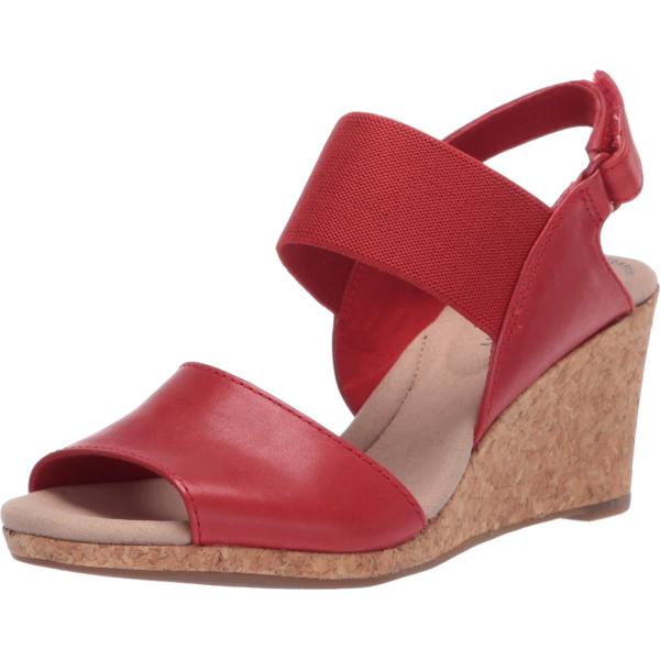 商品名: Clarks レディース ラフライリリー ウェッジサンダル, レッドレザー/テキスタイルコンビ, 7.5 Clarks womens Lafley Lily Wedge Sandal, Red Leather/Textile Co...