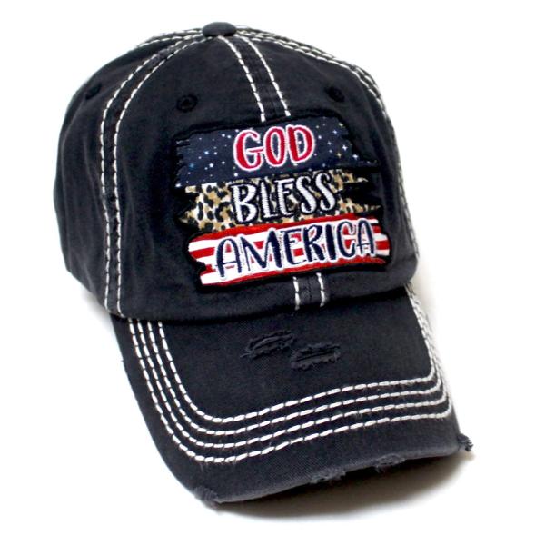 商品名:  CAPS 'N VINTAGE USA GOD BLESS AMERICA Red, White, Blue Leopard Stripe Flag Patch Embroidery Cap, Blackブランド: CAPS '...
