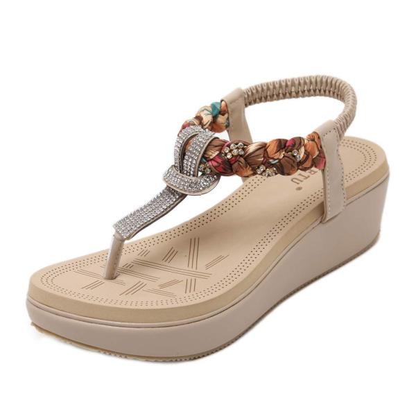 商品名:  MIOKE Women's Bohemia Rhinestone Wedge Sandals Summer T-strap Thong Braid Beach Platform Flip Flops Shoesブランド: MIO...