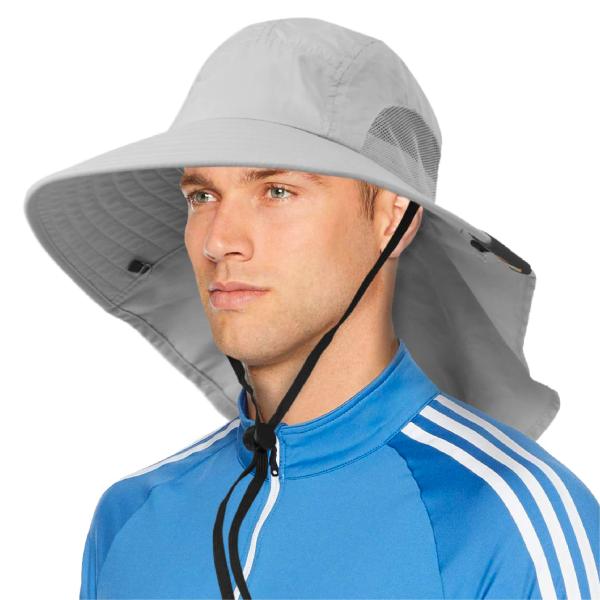 商品名: つば広 サンハット ネックフラップ付き UPF50+ ハイキング サファリ フィッシングハット メンズ レディース US サイズ: Large カラー: グレー SUN CUBE Wide Brim Sun Hat with Ne...