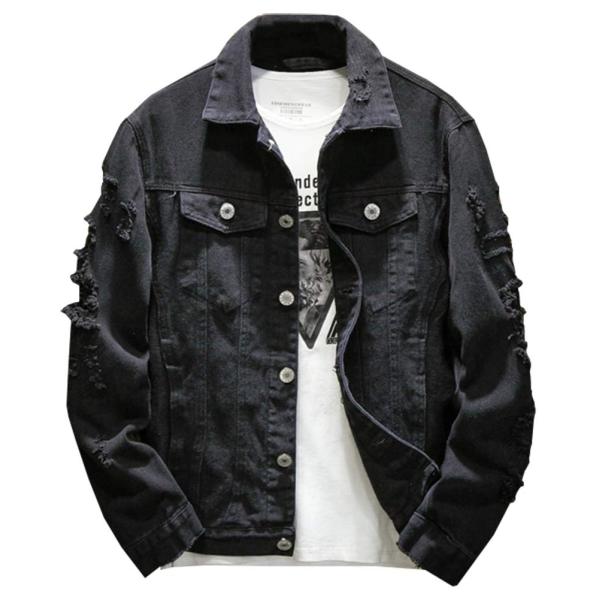 商品名: Kedera OUTERWEAR メンズ US サイズ: Large カラー: ブラック Kedera Distressed Denim Jacket Men's Button Down Denim Jacket Trucker ...