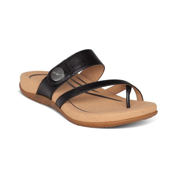 商品名: Aetrex Izzy スライドオントゥループサンダル アーチサポート付き, ブラック, 38 (US Women's 7.5-8) M (B) Aetrex Izzy Adjustable Orthopedic Slide Sa...