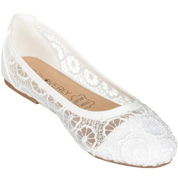 商品名: CLOVERLY レディース バレエシューズ 花柄 通気性 かぎ針編み レース バレエ フラット US サイズ: 10 カラー: ホワイト CLOVERLAY Women's Ballet Shoe Floral Breathab...
