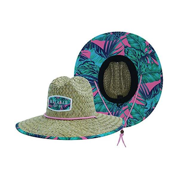 商品名: レディース サンハット 麦わら帽子 ファブリックプリント ライフガードハット ビーチ 海 クルーズ アウトドア Malabar Hat Co. (ピンクパームリーフ) Pink Palm Leaves Fabric Pattern...