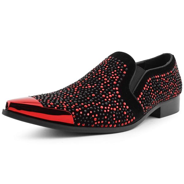 商品名: Bolano Desta - メンズドレスシューズ、メンズデザイナーシューズ - メンズファッションシューズ、メンズスリップオンシューズ - 宝石とメタルチップ付きのオリジナルスタイル US サイズ: 10 カラー: レッド Bo...