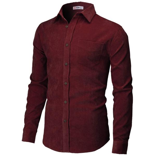 商品名: H2H メンズ カジュアルシャツ 長袖 クラシック織シャツ ワークシャツ US サイズ: Large カラー: レッド H2H Men's Casual Slim Fit Corduroy Shirt Long-Sleeve Dr...