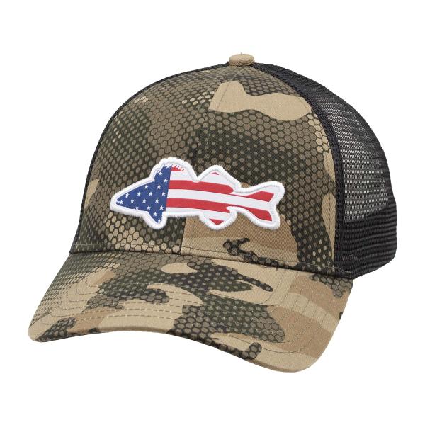 商品名: Simms ウォールアイパッチ トラッカーハット ? スナップバック ベースボールキャップ ウォールアイフィッシュパッチ付き Simms USA Walleye Trucker Hat ? Snapback w/Red White...