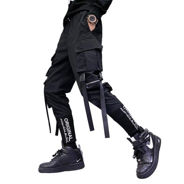 商品名: Astellarie メンズ ファッション カジュアル マルチポケット ヒップホップ パンク ジョガー カーゴパンツ US サイズ: 30-32 Inch カラー: ブラック Astellarie Mens Fashion Cas...