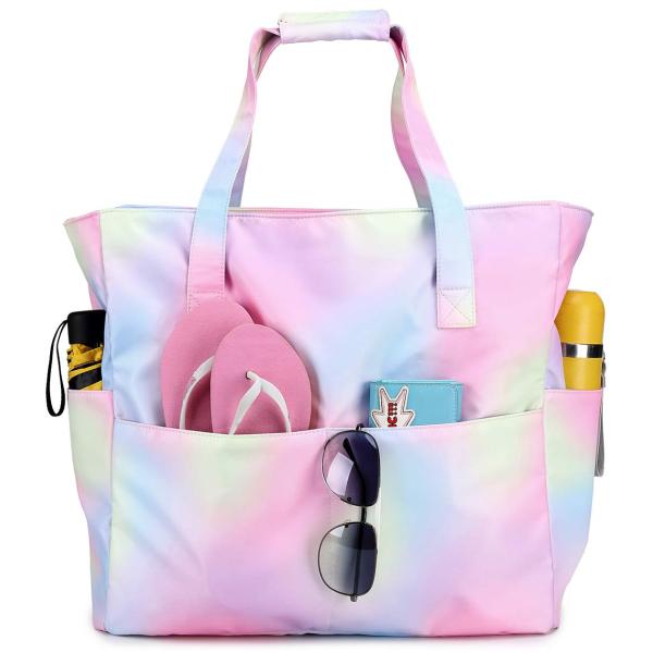 商品名: ビーチプールバッグトート レディース ラージ ジムトート キャリーオンバッグ ウェットコンパートメント付き 週末旅行防水, XL, レインボーピンク。, 17.5*7.87*15.75 inches Beach Pool Bags...