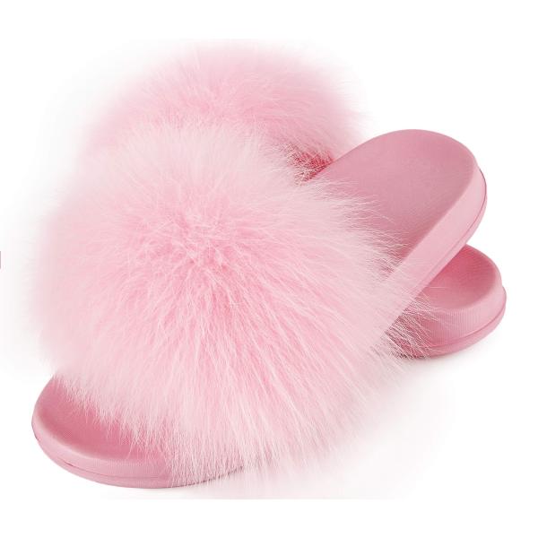 商品名: Hipretty レディース リアルフォックスファースライド オープントゥ キュートなファースリッパ 屋内または屋外 快適 ファースライド サンダル ふわのファーとソフトソール付き US サイズ: 9 カラー: ピンク HIPRE...