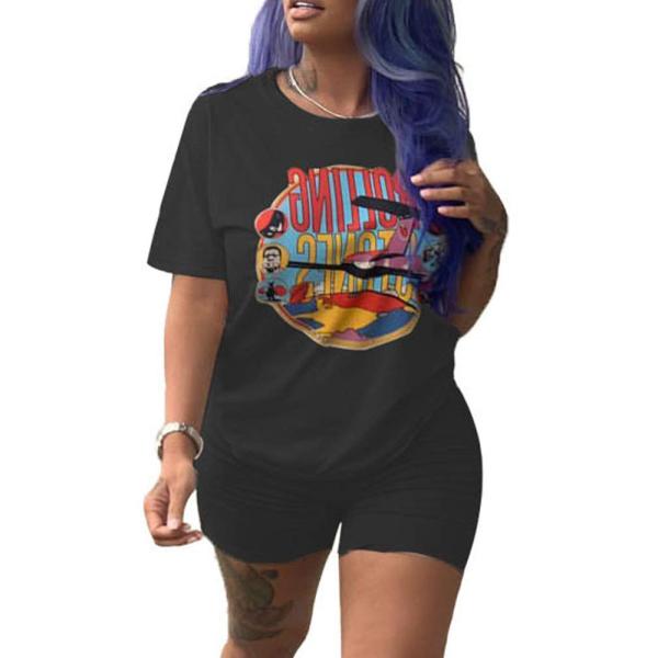 商品名: SCORP レディース カジュアルコットン 2ピース衣装セット カートゥーンプリントTシャツ ボディコンショーツセット ジャンプスーツロンパース S-XXL US サイズ: X-Large カラー: ブラック Women Club...