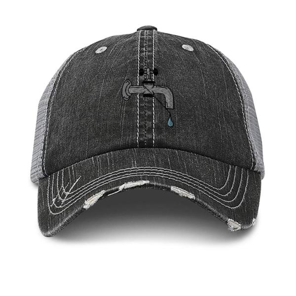 商品名:  Custom Distressed Trucker Hat Plumber Leaky Faucet Embroidery Cotton for Men &amp; Women Strap Closure Black Gray ...
