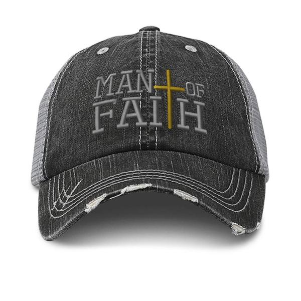 商品名: Speedy Pros メンズ 野球, ブラックグレー, One Size Speedy Pros Distressed Trucker Hat Man of Faith Embroidery Cotton for &amp; W...
