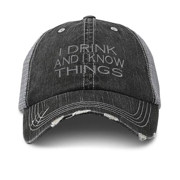 商品名:  Speedy Pros Distressed Trucker Hat I Drink and Know Things Embroidery Cotton for Men &amp; Women Black Grayブランド: S...