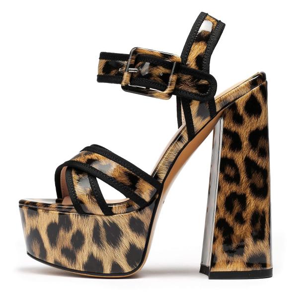 商品名: Mettesally レディース チャンキープラットフォームヒール オープントゥ アンクルストラップ ブロックヒール サンダル パーティー サマーシューズ, レオパード, 7 Mettesally Women's Platform...