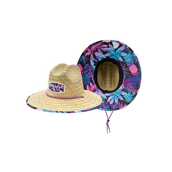 商品名: メンズ 麦わら帽子 ファブリックパターンプリント ライフガードハット ビーチ ガーデニング プール アウトドア, Hot Tropics マンゴー, One Size A Mango Fabric Pattern Print St...