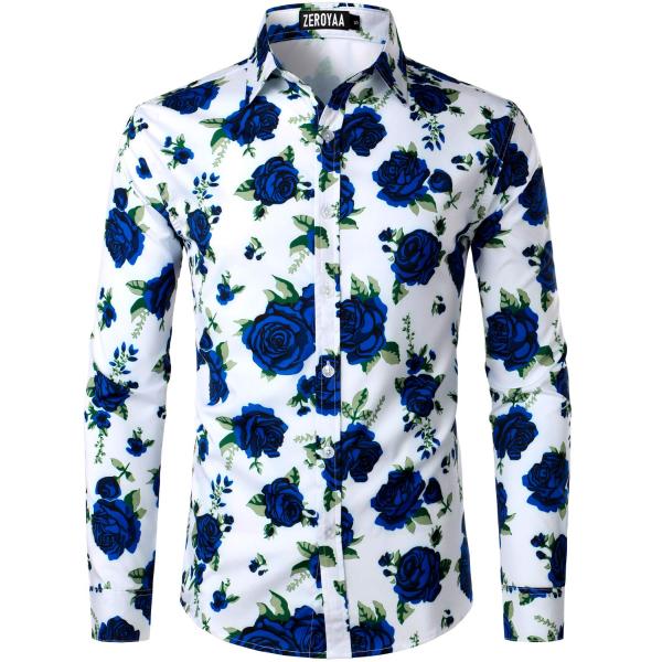 商品名: ZEROYAA メンズ ファッション アーバンデザイン 3D プリント スリムフィット 長袖 ボタンアップ ドレスシャツ US サイズ: Large カラー: ブルー ZEROYAA Mens Fashion Urban Desi...