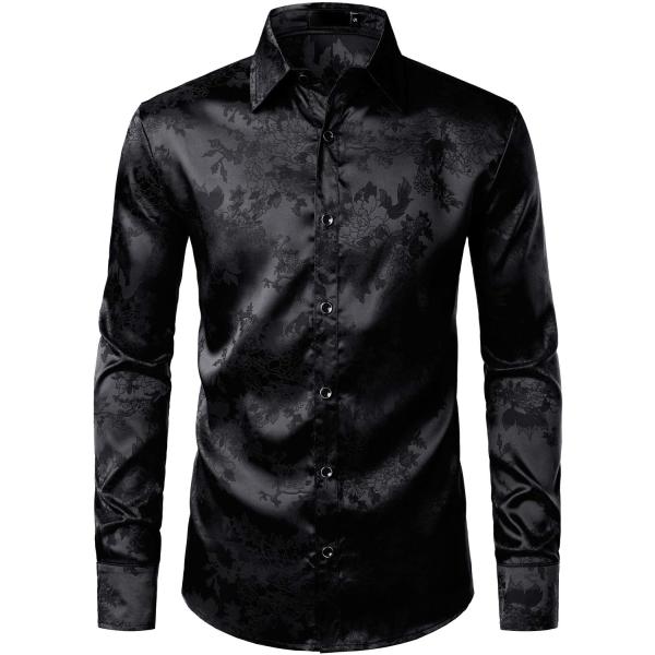 商品名: ZEROYAA メンズ シャイニーサテン ローズ フローラル ジャカード 長袖 ボタンアップ ドレスシャツ パーティー プロム US サイズ: Medium カラー: ブラック ZEROYAA Men's Shiny Satin ...