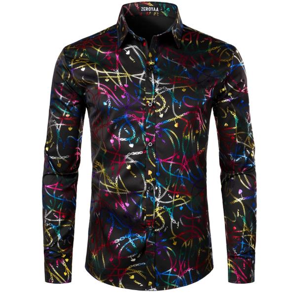 商品名: ZEROYAA メンズ ラグジュアリー シャイニーデザイン スリムフィット 長袖 パーティー ディスコ ドレスシャツ US サイズ: Large ZEROYAA Men's Luxury Shiny Design Slim Fit...