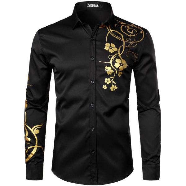 商品名:  ZEROYAA Men's Hipster Shiny Design Slim Fit Long Sleeve Button Up Party Dress Shirts ZZCL62 Black X Largeブランド: ZER...