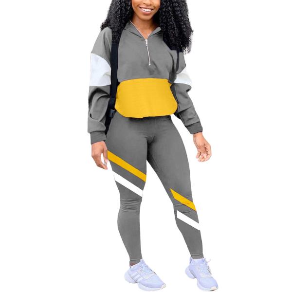 商品名:  Womens Color Block Two Piece Outfits Patchwork 1/2 Zipper Pullover Tops Skinny Long Pants Outfits Grey Sブランド: GLIE...