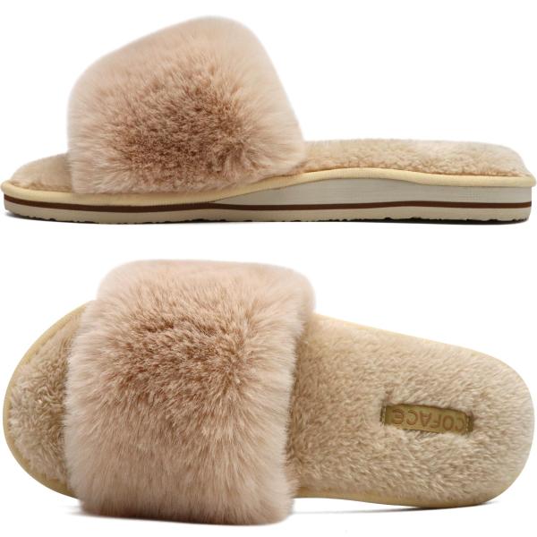商品名:  COFACE Womens Slides Fuzzy House Slippers for Women Open Toe Fluff Slippers With Arch Support Plantar Fasciitis Or...