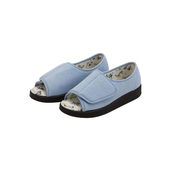 商品名: Silvert's Adaptive Clothing &amp; Footwear レディース エクストラワイド オープントゥ サンダルシューズ シニア用, デニム/ブラック/ウィロー。, 7 Wide Silverts Wom...