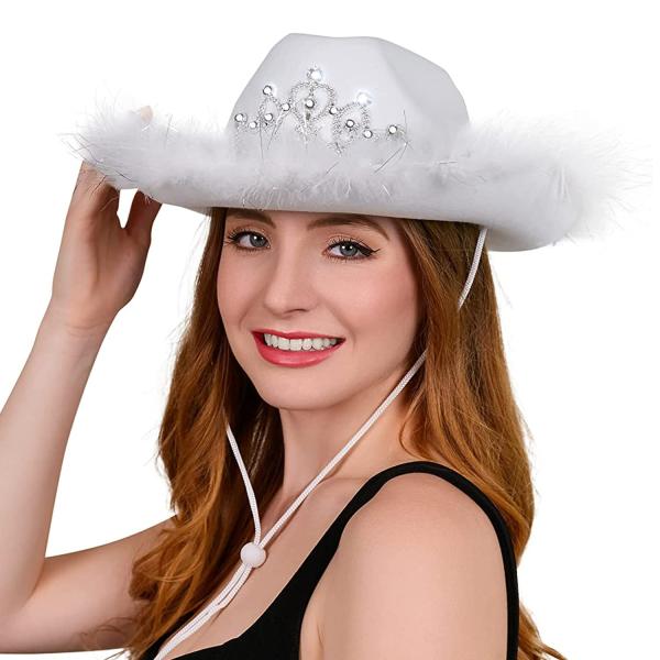 商品名:  Playo Cowgirl Hat Womens Cowboy Hats Blinking Tiara Pink Cowgirl hat Felt Cowboy Hats for Women with Feather Trim ...