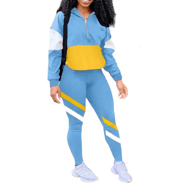 商品名:  Lucuna Womens Tracksuits Set Color Block Zipper Neck Sweatshirt and Bodycon Pants Casual 2 Piece Sweat Suitブランド: L...