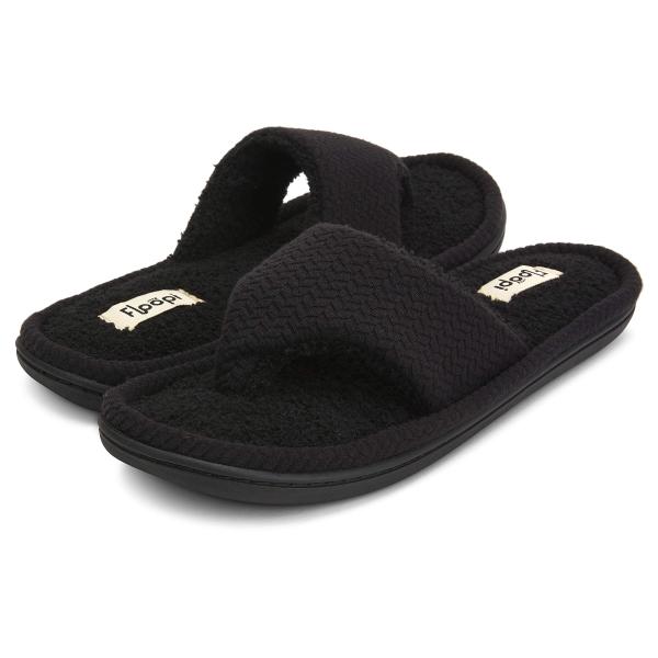 商品名: Floopi メモリーフォームソフトニットソングスリッパ レディース フレンチテリーインソール/裏地 ゴムアウトソール, 349-ブラック, 2XL Floopi Memory Foam Soft Knit Thong Slipp...