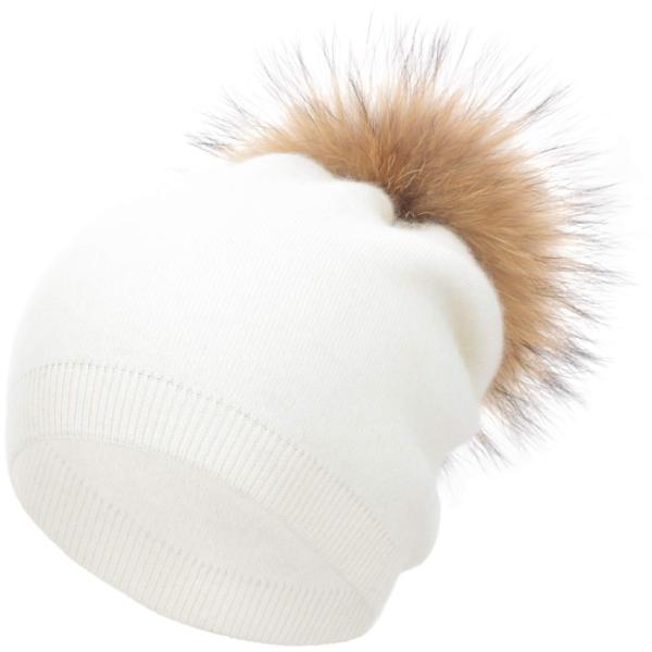 商品名: レディース 暖かい冬用カシミアビーニー 大きな本物の毛皮のポンポンニット帽 スローチビーニー カシミアスキーハット, ホワイト1, One Size EASTER BARTHE White Cashmere Beanie Hat ...