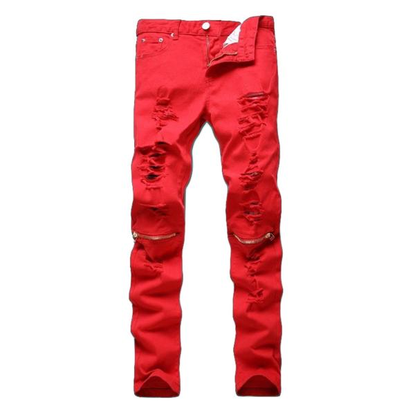 商品名:  Andongnywell Men's Destroyed Slim Fit Jeans Stretch Ripped Skinny Denim Pencil Pants Trousers with Zipper (Red,30)...