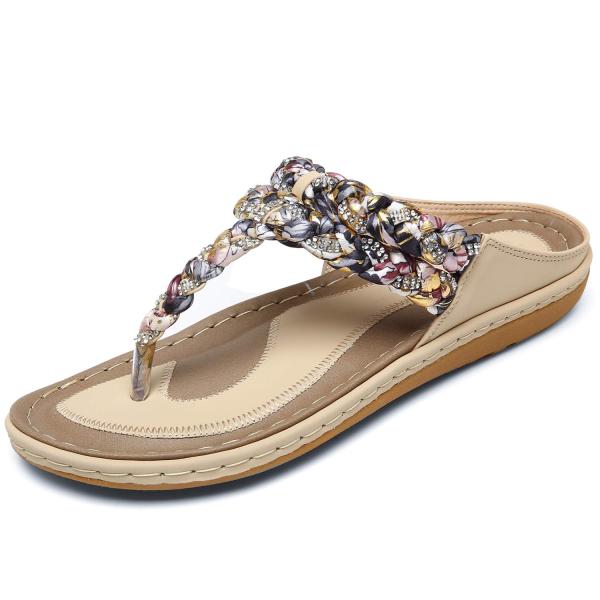 商品名: katliu レディース フラットサンダル ボヘミアン 夏 快適 ビーチサンダル Tストラップ US サイズ: 9.5 カラー: ベージュ katliu Women's Comfort Sandals for Wide Feet ...