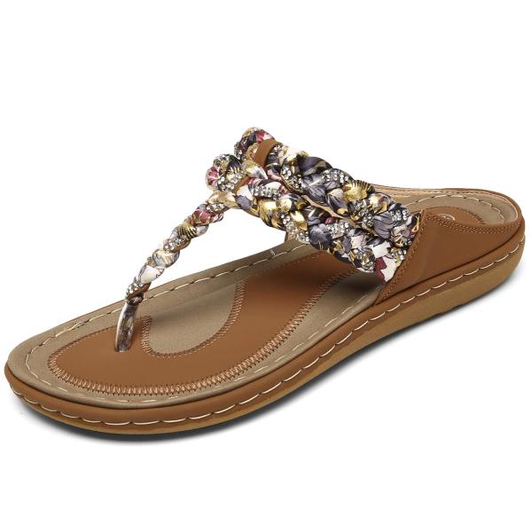 商品名: katliu レディース フラットサンダル ボヘミアン 夏 快適 ビーチサンダル Tストラップ US サイズ: 7 カラー: ブラウン katliu Women's Comfort Sandals for Wide Feet Bo...