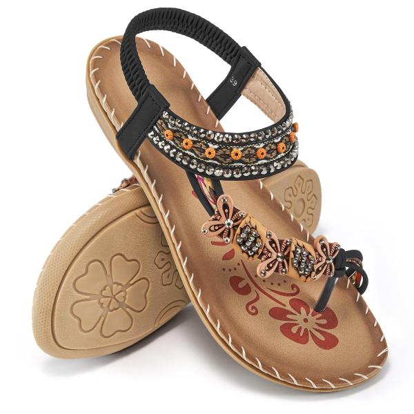 商品名:  Ablanczoom Womens Sandals Flats Shoes: Comfortable Bohemian Beaded Dressy Summer Flat Casual Ankle Strap Elastic S...