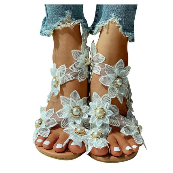 商品名:  ZBYY Womens Floral Pearl Flat Sandals Gladiator Toe Ring Beach Shoes Bohemian Comforty Summer Flat Flip Flops Shoe...