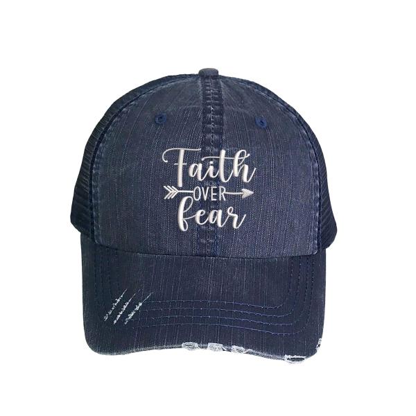 商品名:  The Hat Connection, Faith Over Fear Distressed Trucker Hat - Embroidered Trucker Baseball Hat (Navy), One Sizeブランド...