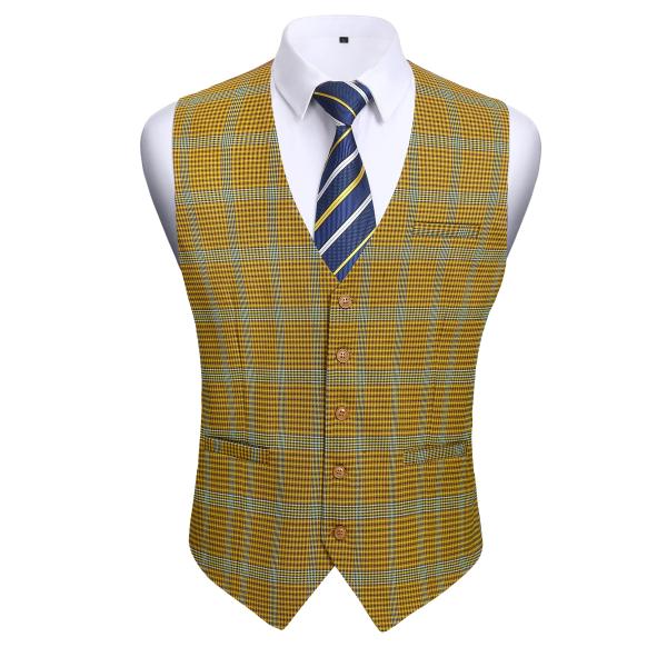 商品名:  HISDERN Men's Suit Vest Formal Yellow Plaid Dress Waistcoat for Men Business Slim Fit Vests with 3 Pocket Vest for...
