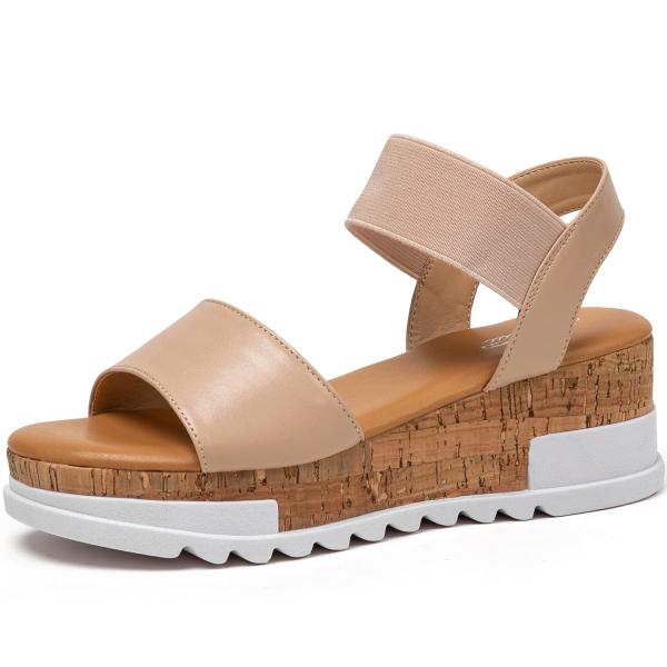 商品名: Katliu レディース ウェッジプラットフォームサンダル 伸縮性 アンクルストラップ コルクプラットフォームサンダル US サイズ: 5.5 カラー: ピンク katliu Women's Wedge Platform Sand...