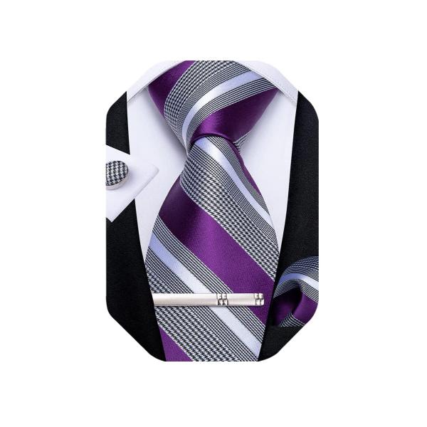 商品名:  DiBanGu Men's Purple Grey Striped Tie Silk Woven Necktie Pocket Square Cufflink Set Formalブランド: DiBanGu商品サイズ: One ...