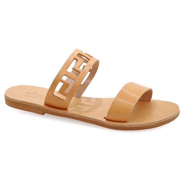 商品名: [EMMANUELA handcrafted for you] サイズ22.0cmベージュエマヌエラ古代ギリシャのハンドメイドレザーフラットサンダル、ミアンダー付き、女性用ストラップ付きサマーシューズの高品質スライド、オープントゥ...