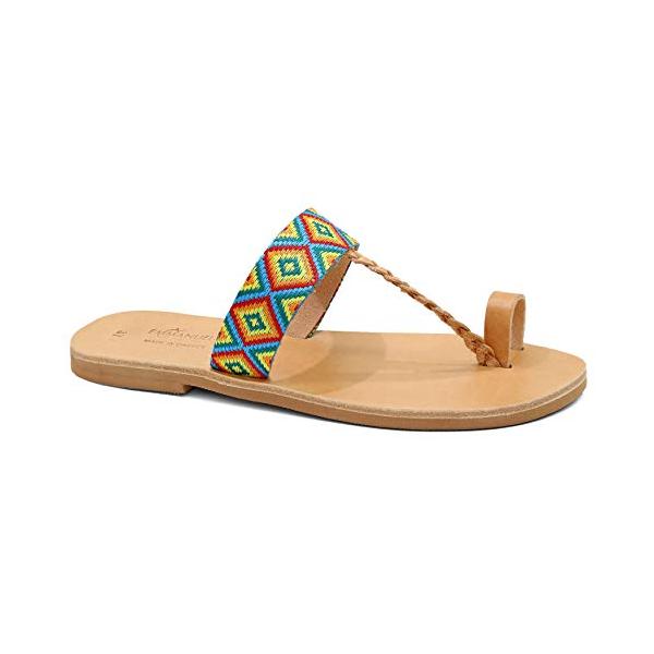 商品名: サイズ25.0cmEmmanuelaギリシャ綿刺繍トーリングサンダル、女性のための夏の靴のの手作りエスニックスライド、自由奔放に生きるシックなフラットスライダー、ヒッピーと部族のミュール Size 8 Emmanuela Gree...