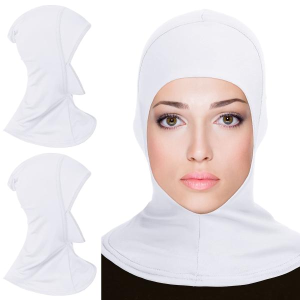 商品名:  2 Pieces Modal Hijab Cap Adjustable Muslim Stretchy Turban Full Cover Shawl Cap Full Neck Coverage for Lady (White...