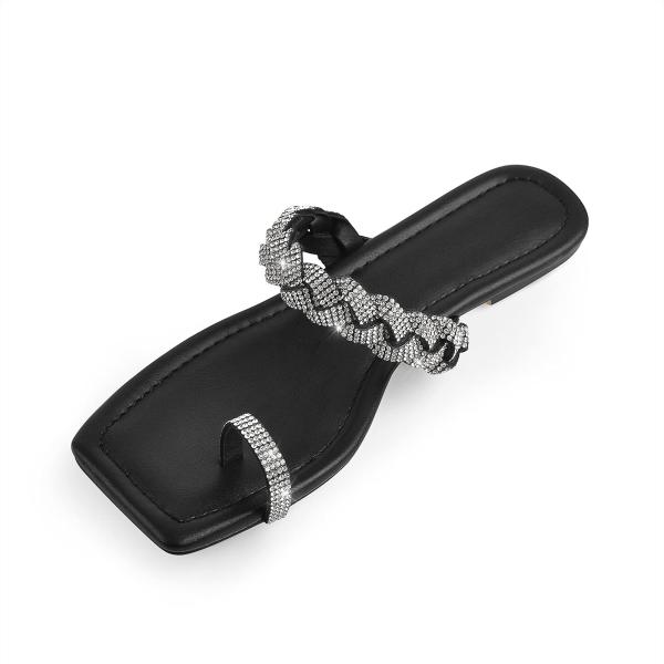 商品名:  LISHAN Women's Mules Toe Ring Sparkly Rhinestones Studded Slip On Summer Flats Sandals Square Open Split Toe Sling...