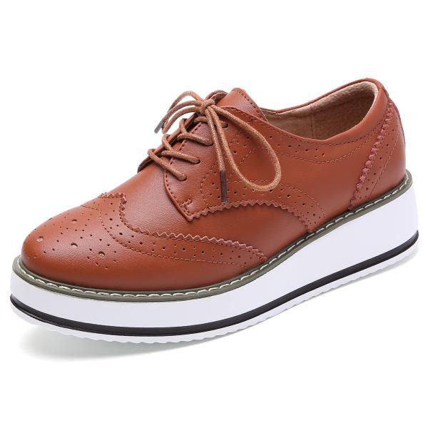 商品名:  DADAWEN Women's Platform Lace-Up Wingtips Square Toe Oxfords Shoe Brown Leather US Size 8/Asia Size 40/25cmブランド: D...