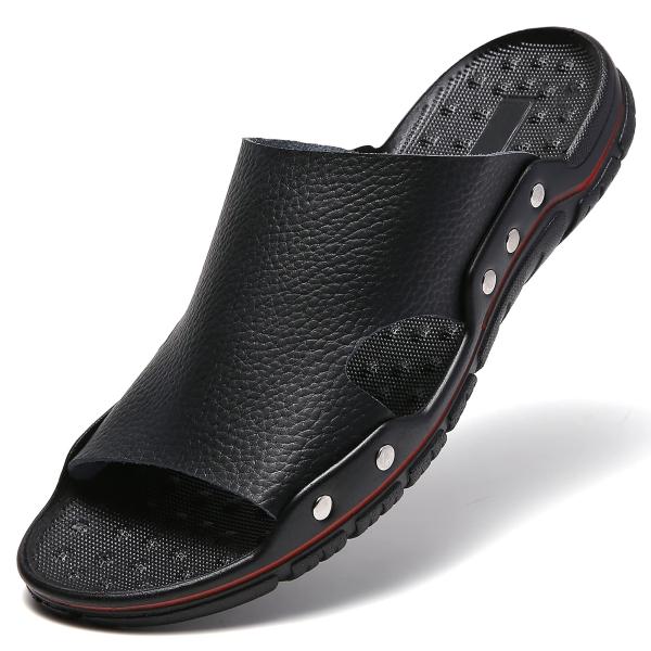 商品名:  JINDELI Men's Summer Black Sandals Leather Slide Sandals Open Toe Beach Slippers Shoes Comfort Slip On Shoes Size ...