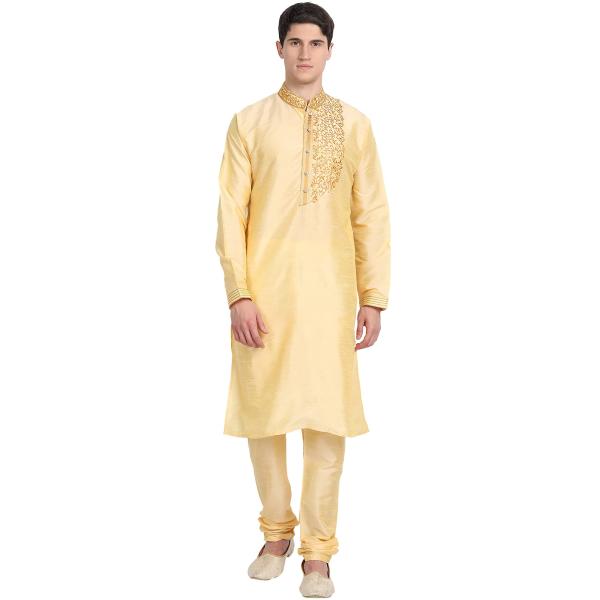 商品名:  SKAVIJ Men's Kurta Pajama Set Embroidered Art Silk Wedding Party Dress (X-Large, Beige)ブランド: SKAVIJ商品サイズ: X-Large高...
