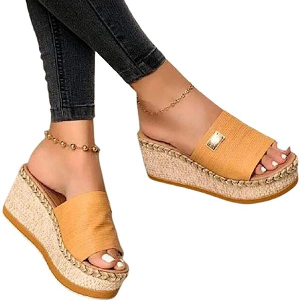 商品名:  HHZY Women Summer Wedges Platform Sandals Slipper Ladies Open Toe Mules Espadrilles Casual Slip on Slide Sandals C...