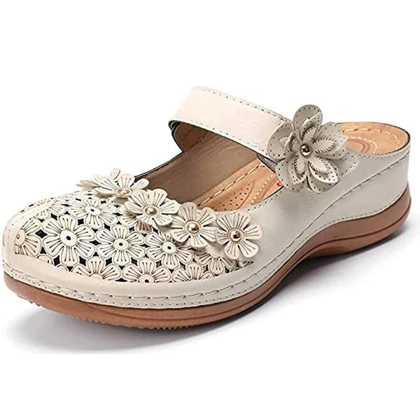 商品名:  HHZY Mule Clogs Shoes for Women Summer PU Leather Flower Slip on Sandal Ladies Anti Slip Loafer Flat Garden Mules ...